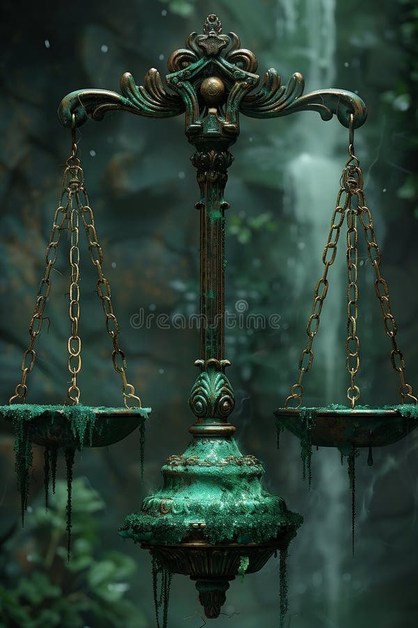 A Green Scale with Chains Hanging from it, Creating a Sense of Weight ...