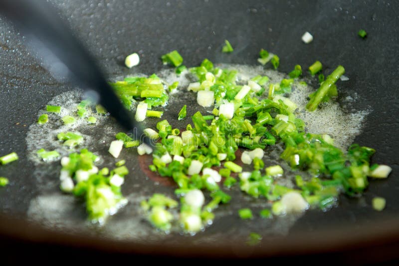 Green Scallion frying stock image. Image of stir, cooking - 28184669