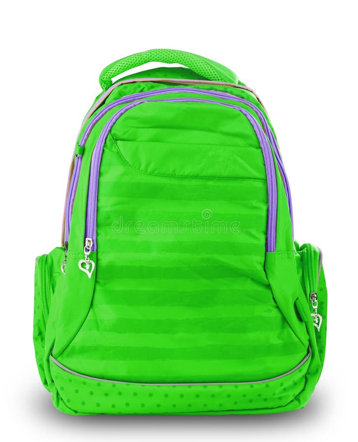 Green School Backpack Isolated Stock Image - Image of green, personal ...
