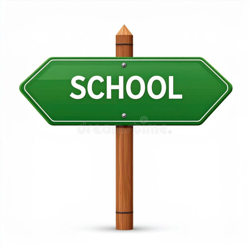 Green School Signpost on Wooden Post Stock Illustration - Illustration ...
