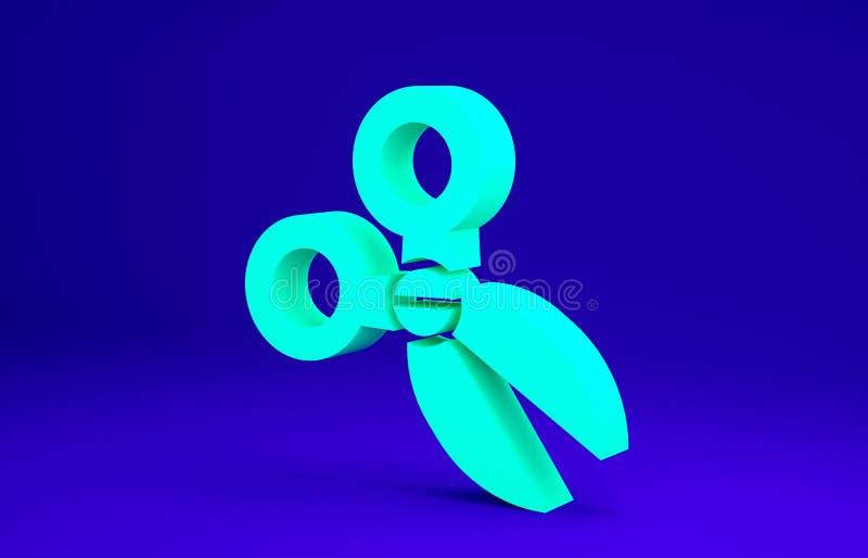 Green Scissors Icon Isolated on Blue Background. Cutting Tool Sign ...