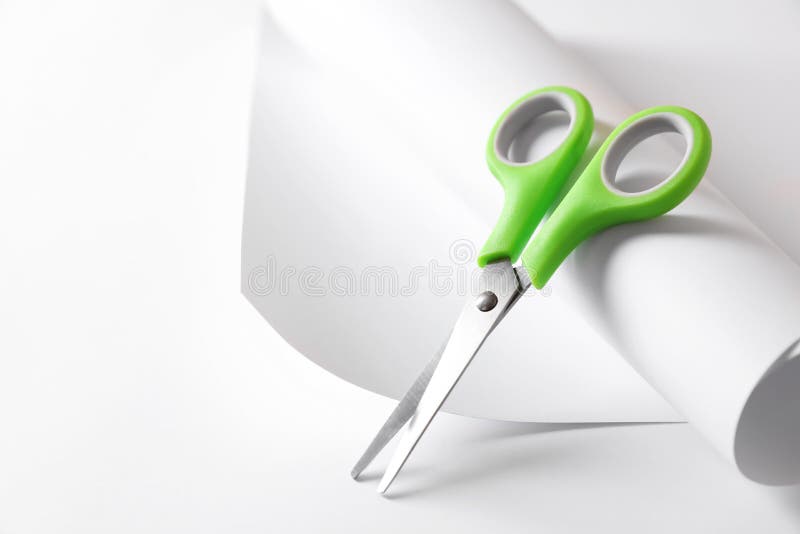 Green Scissors and Paper on White Background Stock Image - Image of ...