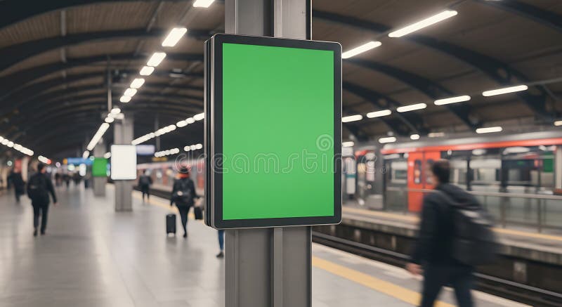 Green Screen Advertisement Board at a Busy Subway Station Platform ...
