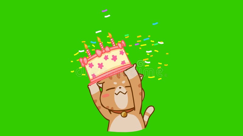 Green Screen: Animated Cat with Birthday Cake Stock Footage - Video of ...