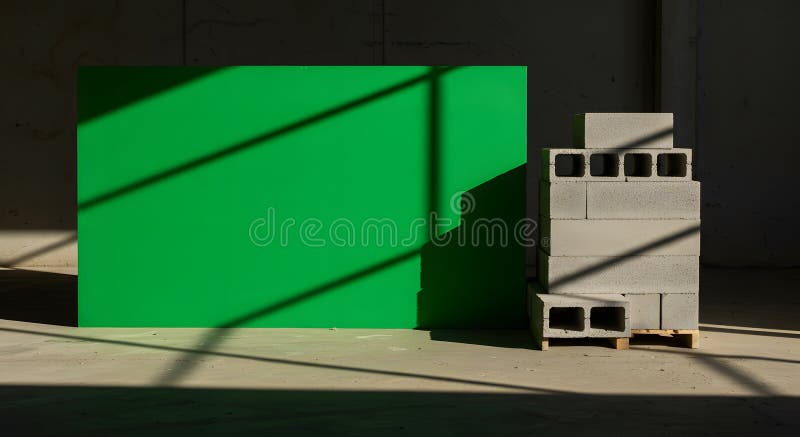 Green Screen Studio Setup with Concrete Blocks: Minimalist Industrial ...