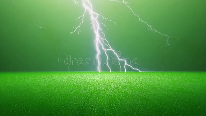 Lightning Striking Over Green Screen Grass Field Stock Video - Video of ...