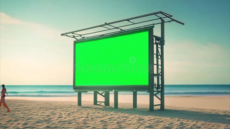 Green Screen Billboard on a Beach Stock Video - Video of bright, water ...