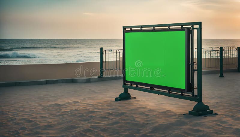 Green Screen Billboard on Beach Stock Illustration - Illustration of ...