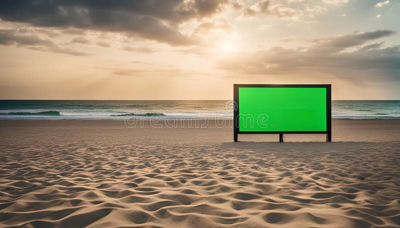 Green Screen Billboard on Beach at Sunset Stock Illustration ...