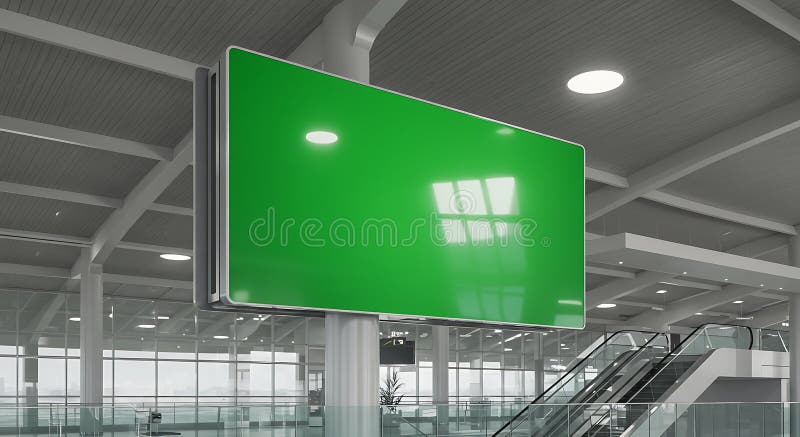 Green Screen Billboard in a Modern Airport Terminal Interior Setting ...