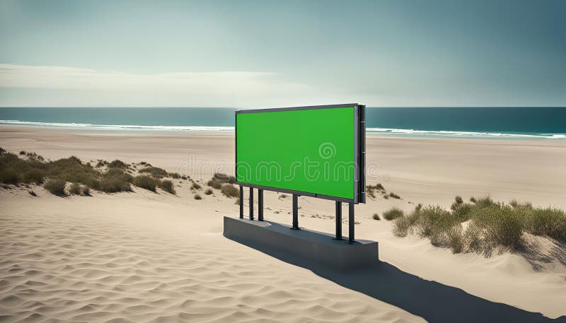Green Screen Billboard on Sandy Beach Stock Illustration - Illustration ...