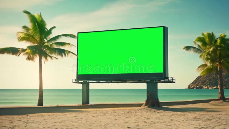 Green Screen Billboard on Tropical Beach Stock Footage - Video of ...