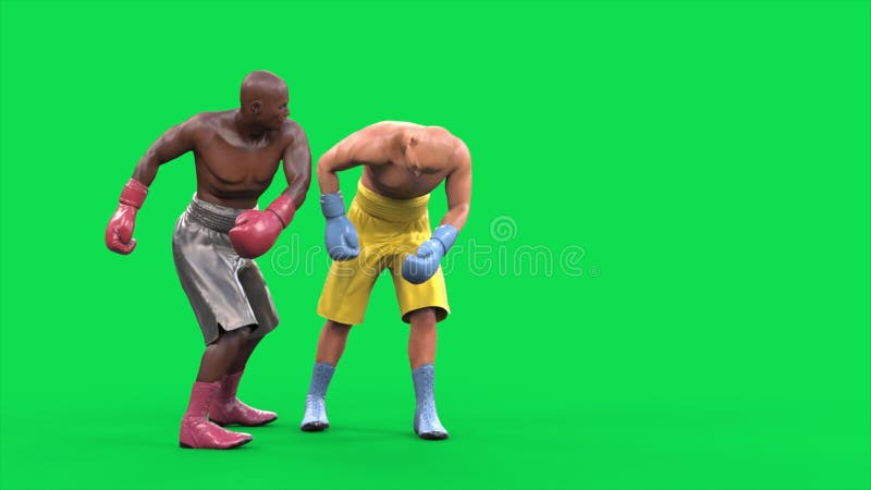 Green Screen Boxers Fight in the Ring, Attack 3D Animation Rendering ...