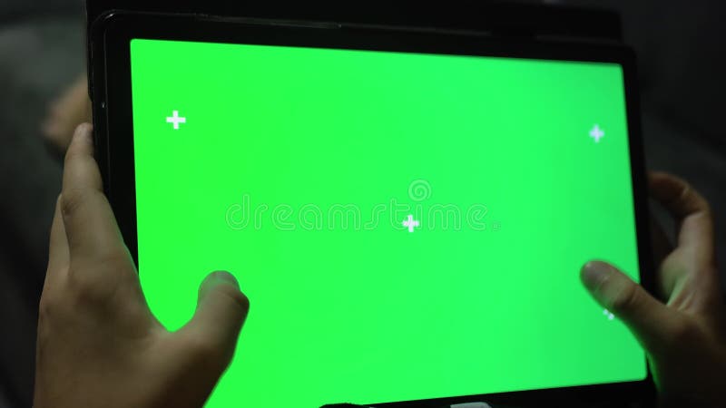 Green Screen and Chroma Key of Tablet Computer. Man Holding a Mobile ...