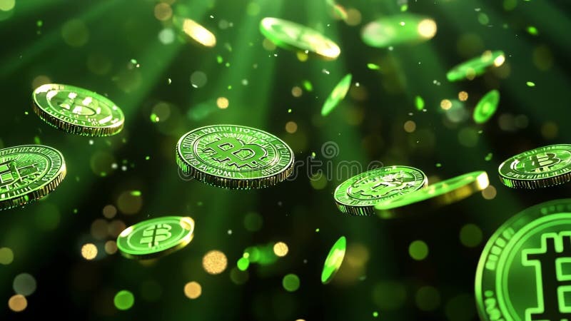 Green Screen Chromakey Animation of Rotating Bitcoins Falling Stock ...