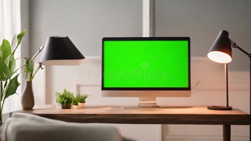 Green Screen Computer on Desk in a Home Office Stock Footage - Video of ...