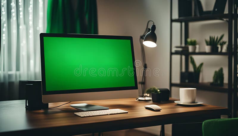Green Screen Computer on Desk in Office Stock Illustration ...