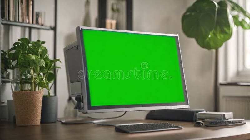 Green Screen Computer on Desk with Plants Stock Footage - Video of ...