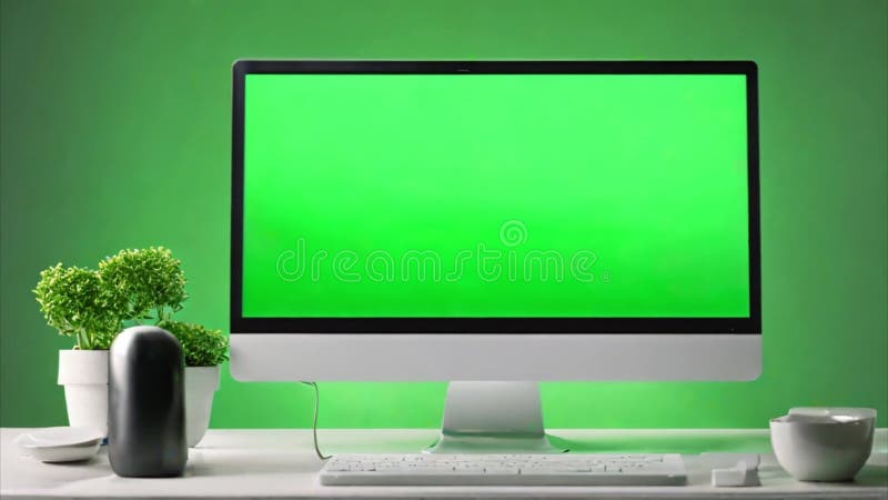 Computer with Green Screen on Desk Stock Footage - Video of video ...