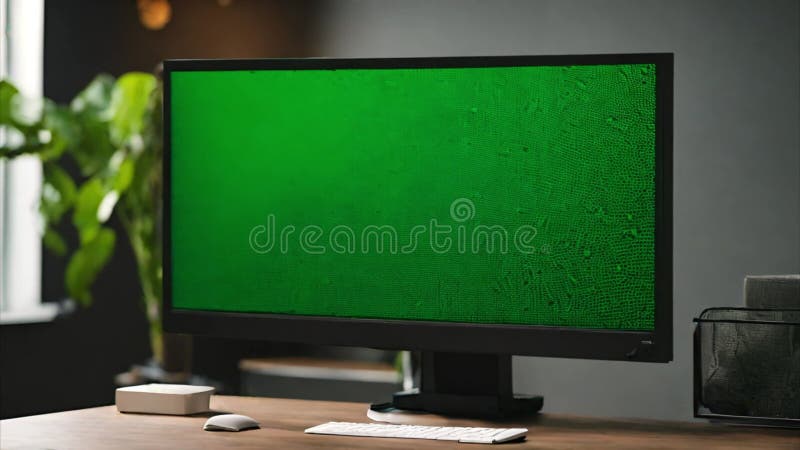 Green Screen Computer Monitor on Desk Stock Footage - Video of network ...