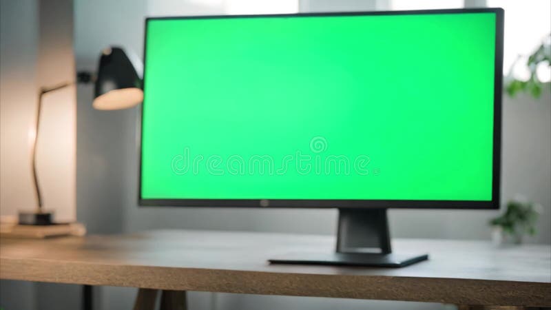 Green Screen Computer Monitor on Desk Stock Video - Video of ...