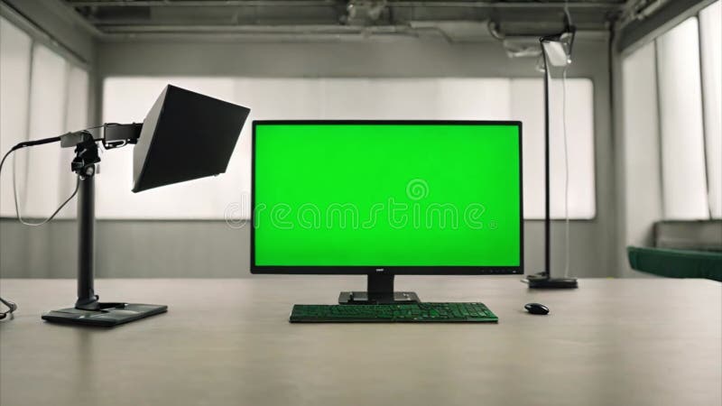 Green Screen Computer Setup In Modern Office Stock Video Video Of