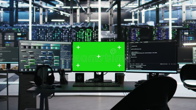 Green Screen Computers in Data Center Managing Energy Consumption Stock ...