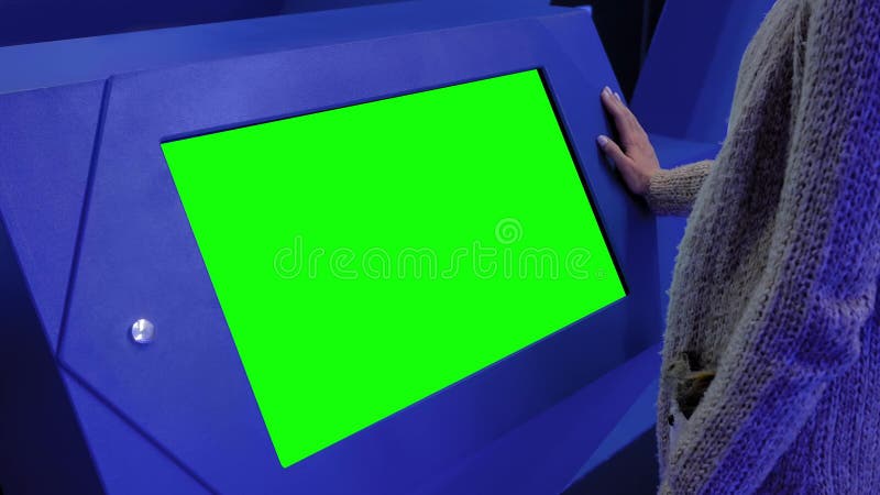 Green Screen Concept - Woman Looking at Blank Interactive Green Display ...