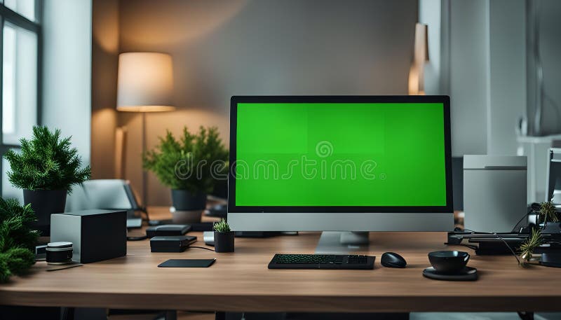 Green Screen Desktop Setup stock illustration. Illustration of keyboard ...