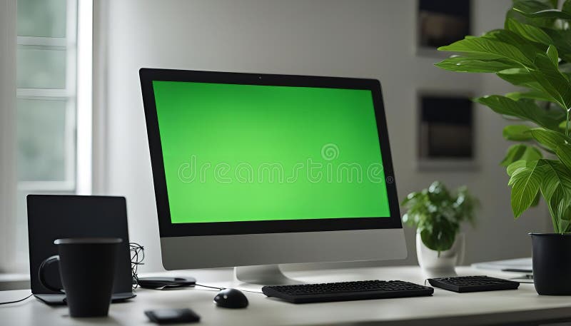 Green Screen Desktop Setup stock image. Image of electronics - 348604961