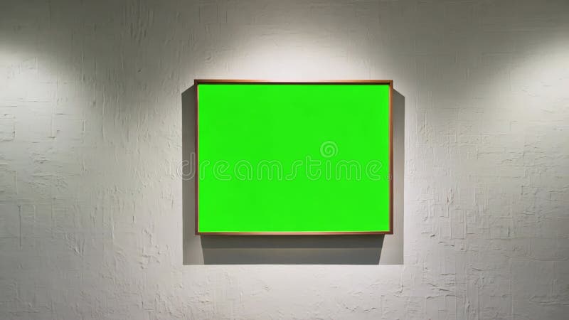 Green Screen Frame Suspended Against White Wall, Shifting Illumination ...