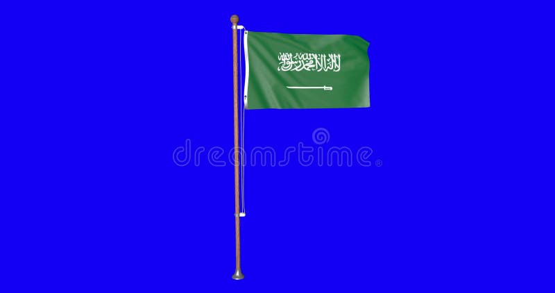 Green Screen Hiper Realistic Loop Flag of Saudi Arabia with Flagpole ...