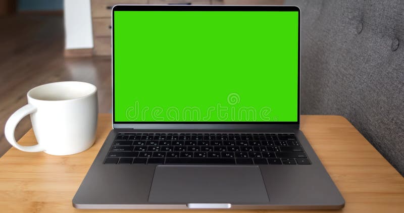Green Screen Laptop Computer Sitting on a Home Work Stock Footage ...