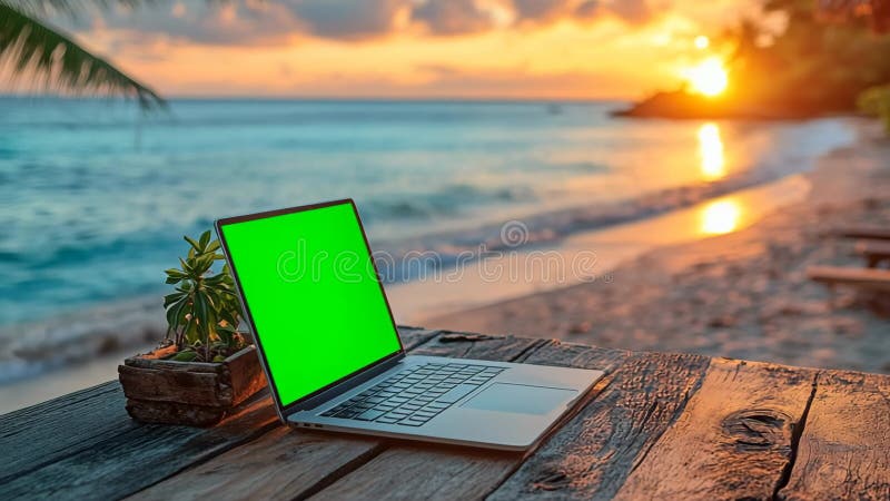 Green Screen Laptop Mockup, Freelancers Dream Workspace Stock Video ...