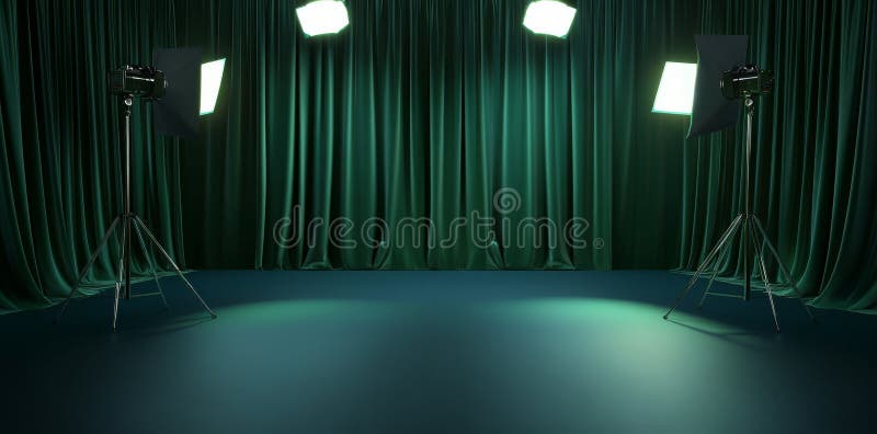 Green Screen Photography Studio with Professional Lighting Equipment ...