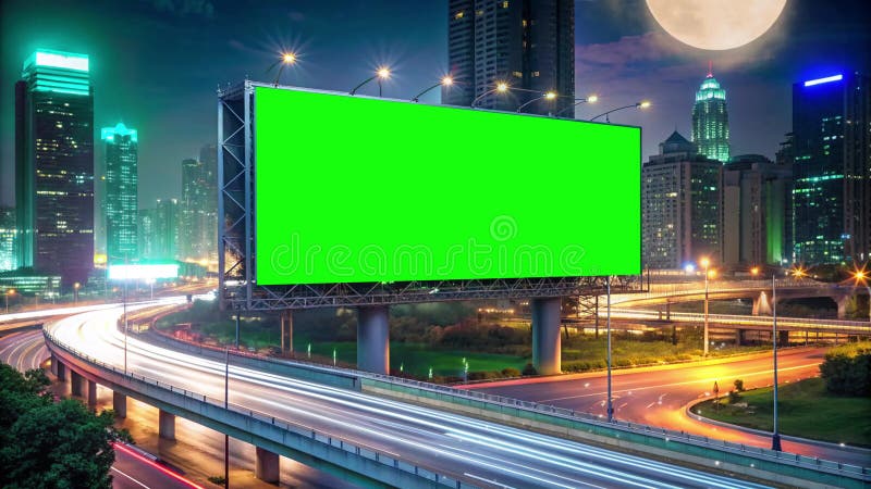 Green Screen Rectangular Billboard with Lights on Top of the Billboard ...