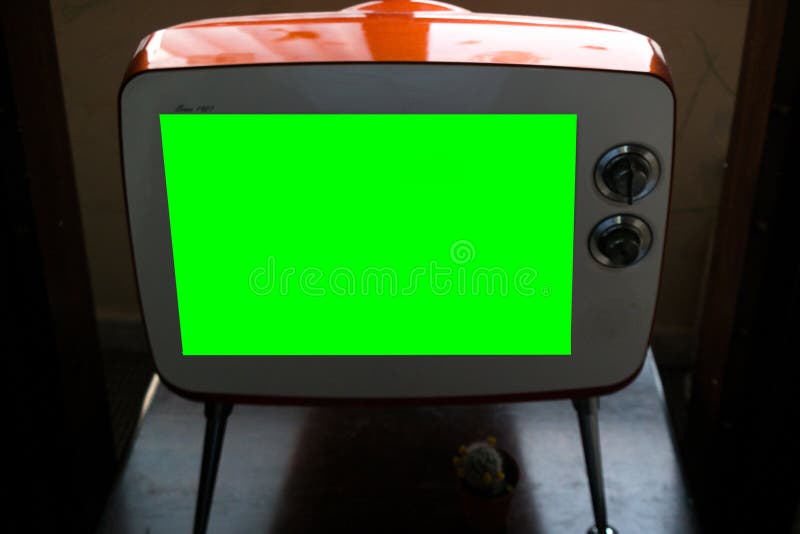 Green Screen on a Rectangular White Vintage TV - Mockup Stock Photo ...