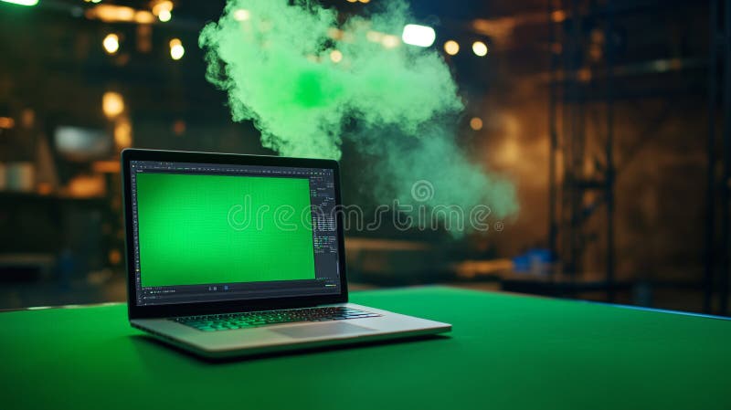 Green Screen Setup in a Creative Studio with Smoke Effect during ...