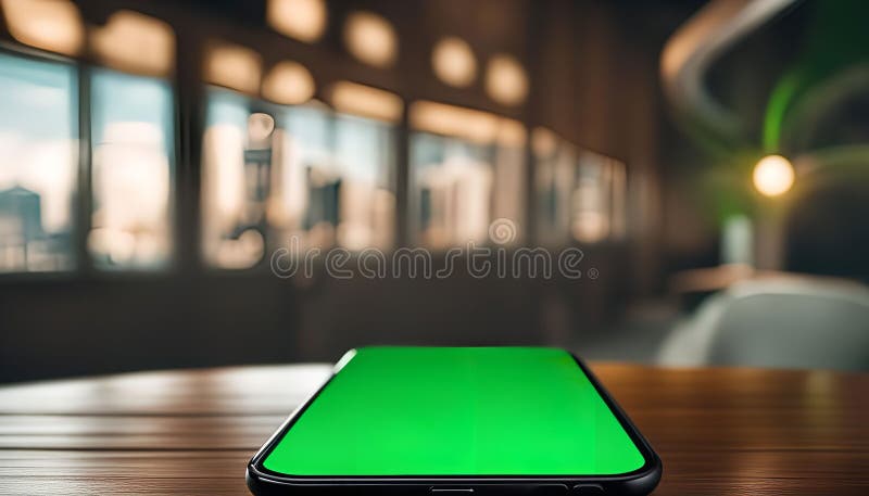 Green Screen Smartphone on Wooden Table in a Cafe Stock Illustration ...