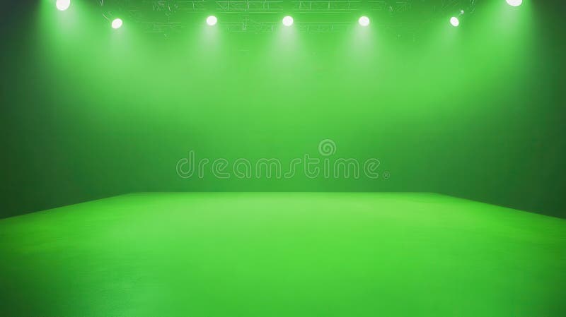 Green Screen Stage Illuminated Studio Ready for Production with Stage ...