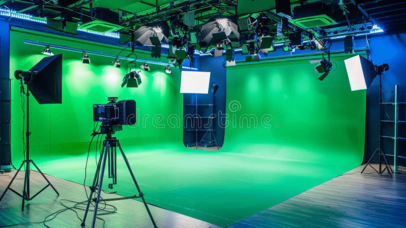 Professional Camera Setup Studio Green Screen Backdrop Lighting Stock ...