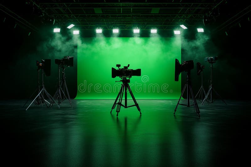 Green Screen Studio with Cameras and Lighting Equipment, Creating ...
