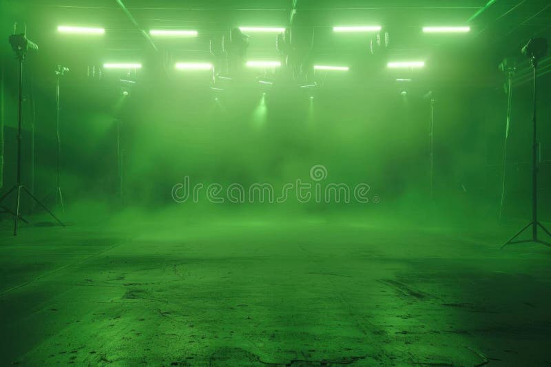 Green Screen Studio with Fog and Lights Stock Illustration ...