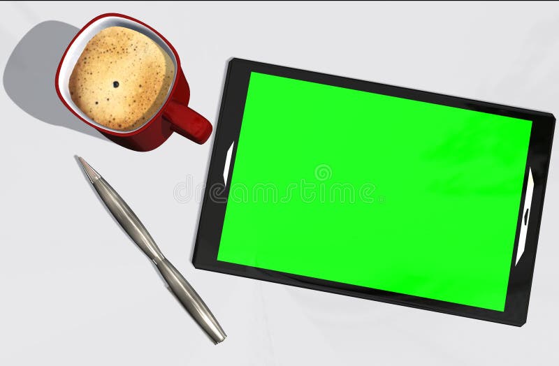 Green Screen Tablet PC Credit Card and Cup of Coffee Stock Illustration ...