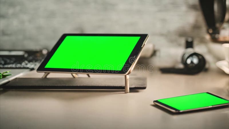 Green Screen Tablet and Phone on Desk Stock Footage - Video of ...
