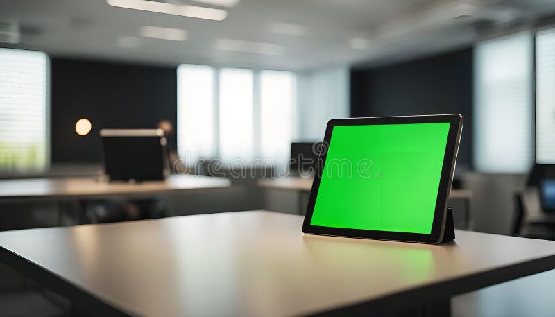 Green Screen Tablet on Table in Office Stock Illustration ...