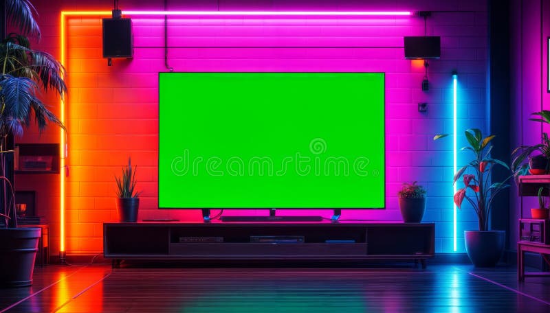 Green Screen Tv on Screen, Modern Bright and Cozy Room Stock Photo ...