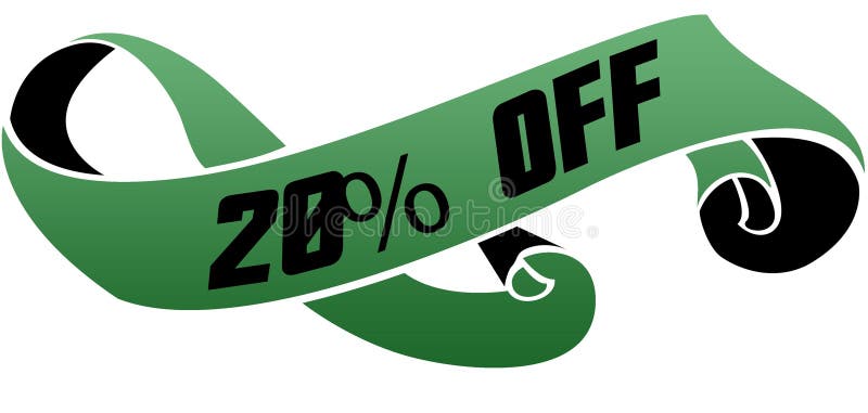 Green Scrolled Ribbon with 20 PERCENT OFF Message. Stock Illustration ...