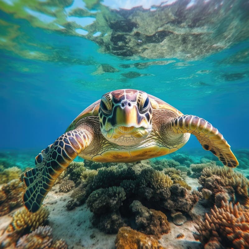 Green sea turtle, sea art stock illustration. Illustration of white ...