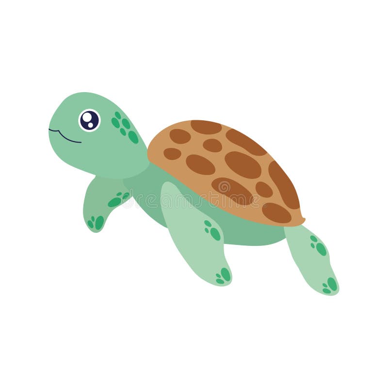 Green Sea Turtle with Brown Shell Cartoon Style Vector Stock Vector ...
